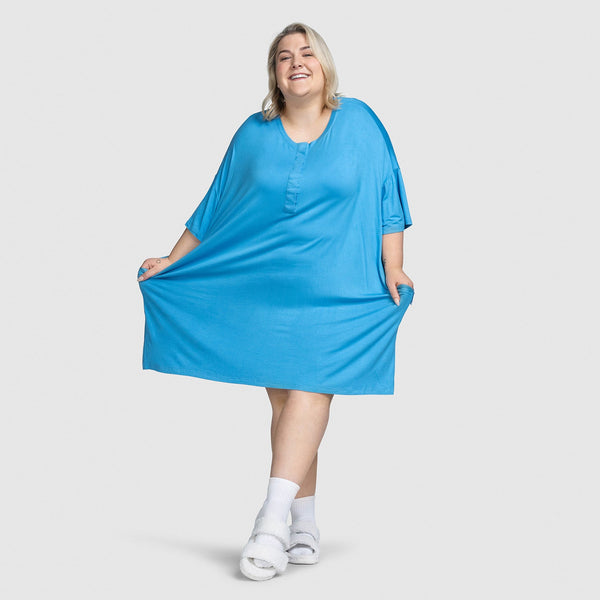 Mid Blue Button Up Sleep Tee – The Oodie