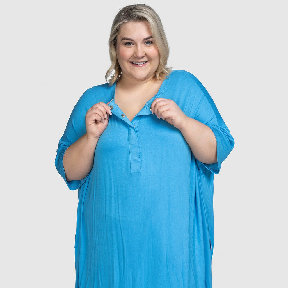 Mid Blue Button Up Sleep Tee – The Oodie