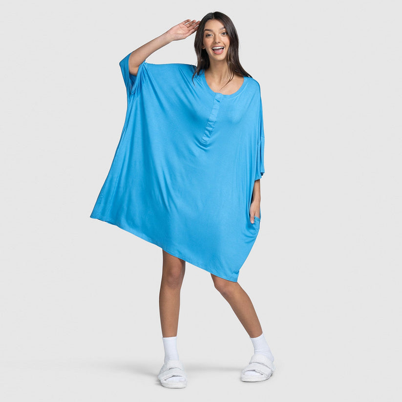 Mid Blue Button Up Sleep Tee – The Oodie