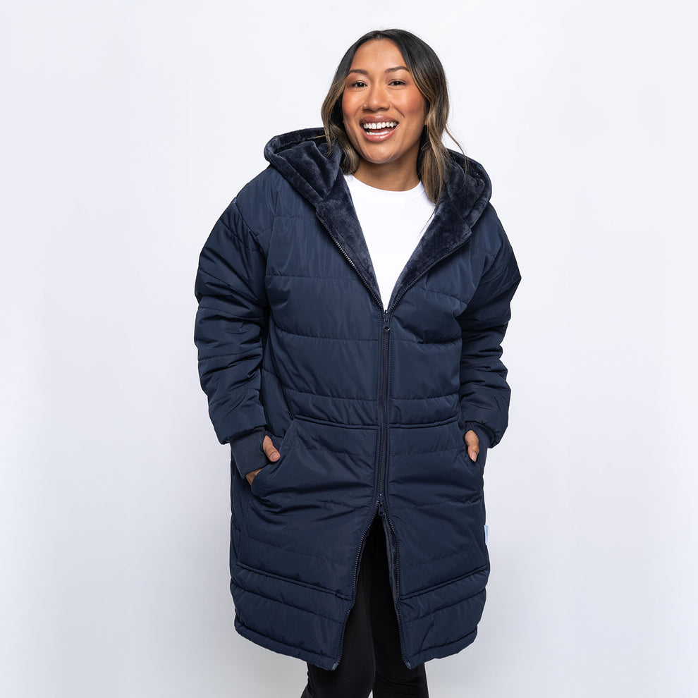 Navy Zip Long Puffer Jacket – The Oodie