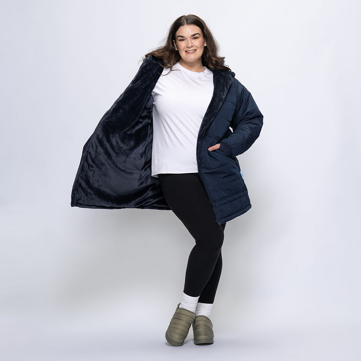 Navy Zip Long Puffer Jacket – The Oodie