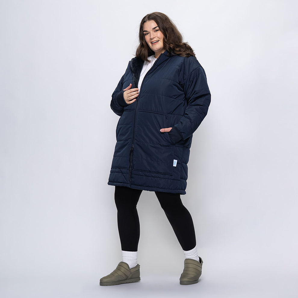 Navy Zip Long Puffer Jacket – The Oodie